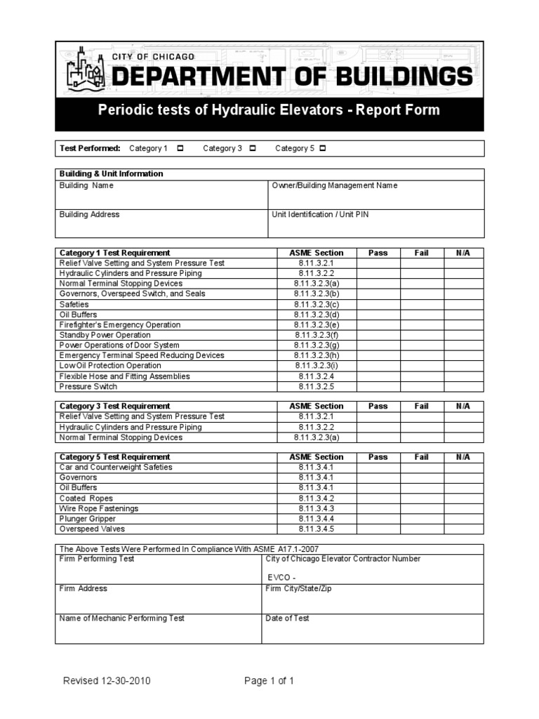 Hydraulic Elevator Test Compliance Report | PDF