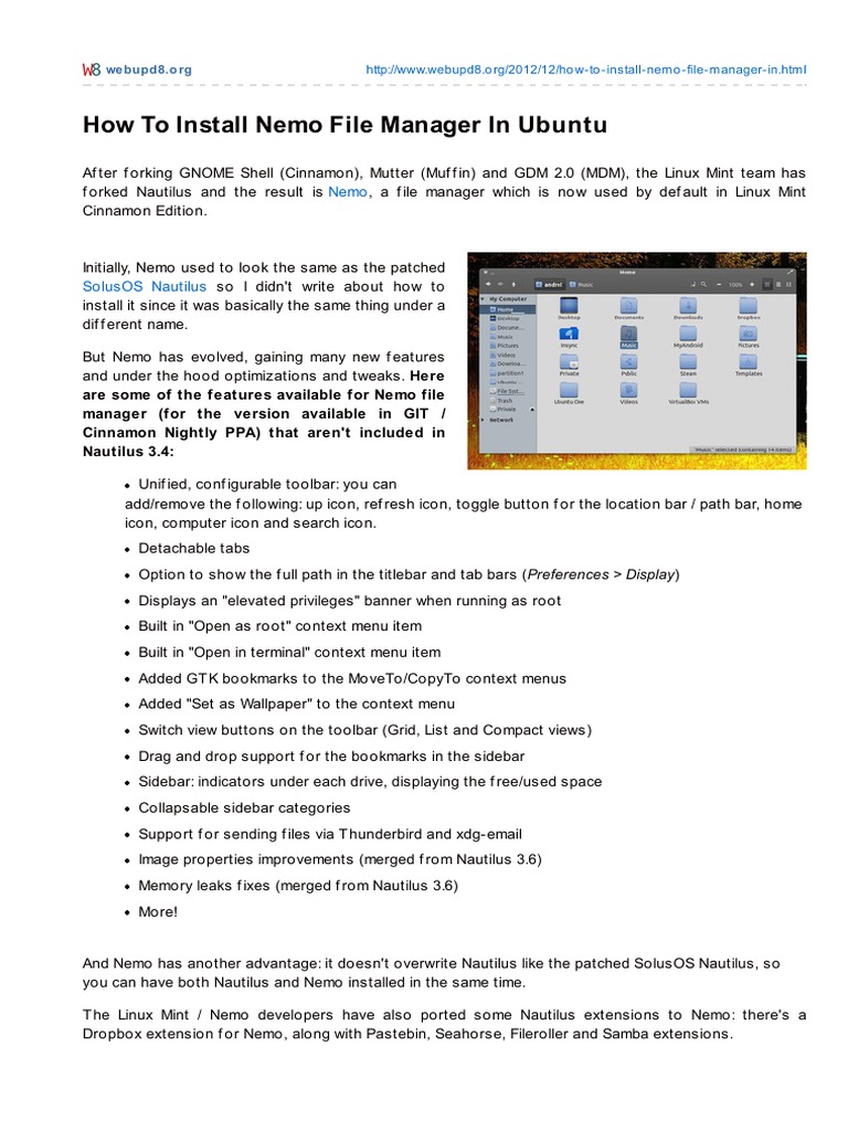 How To Install Nemo File Manager in Ubuntu | PDF | System Software | Graphical User Interfaces