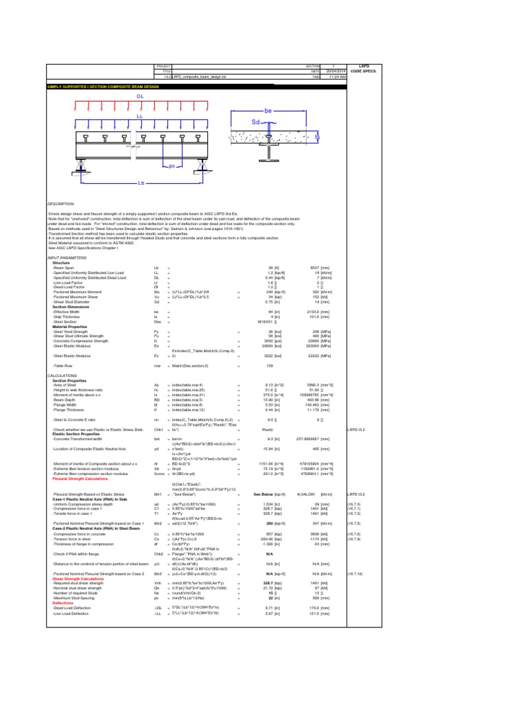 LRFD Composite Beam Design | PDF | Beam (Structure) | Strength Of Materials