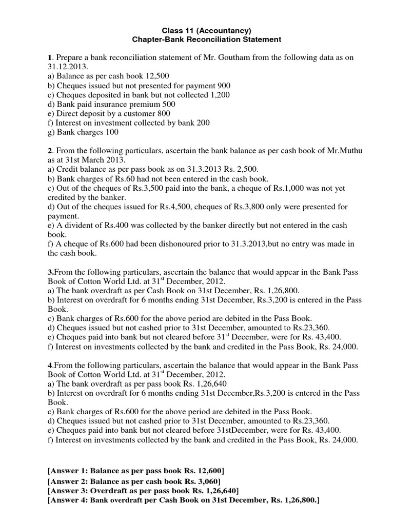 Brs Practise Sheet | PDF | Debits And Credits | Overdraft