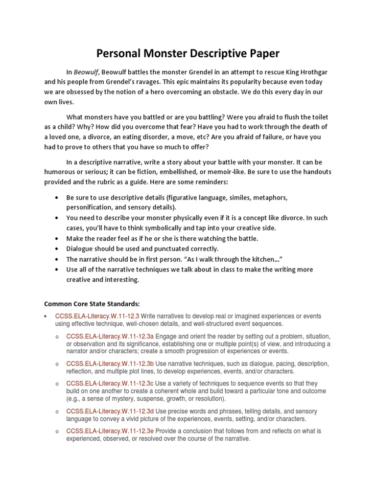 Personal Monster Narrative Guidelines | PDF | Narrative | Narration