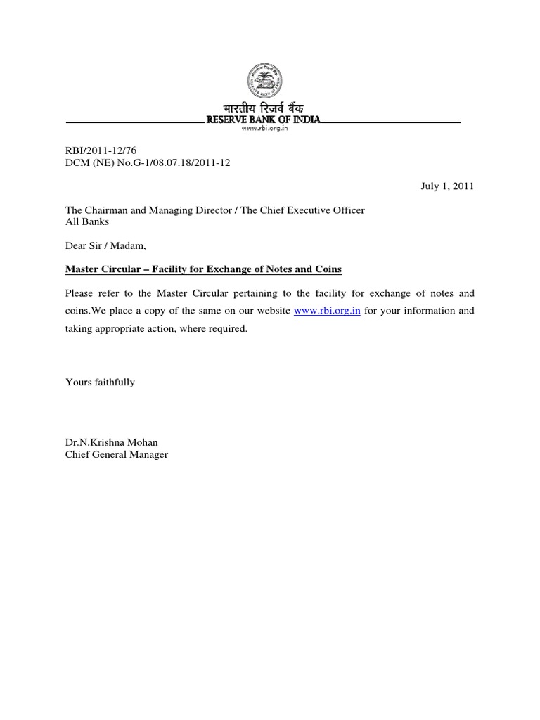 Rbi Circular | Reserve Bank Of India | Currency