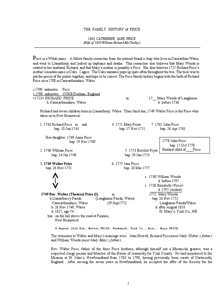 Price Family History in New Brunswick | PDF | Protestantism ...
