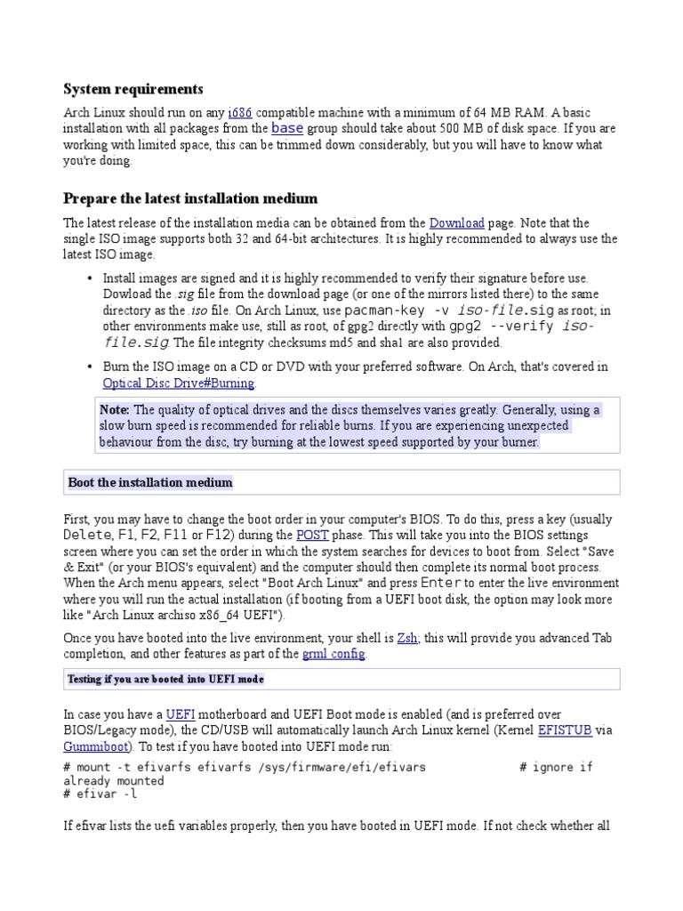 Arch Linux Installation Guide | PDF | Booting | Computer Engineering