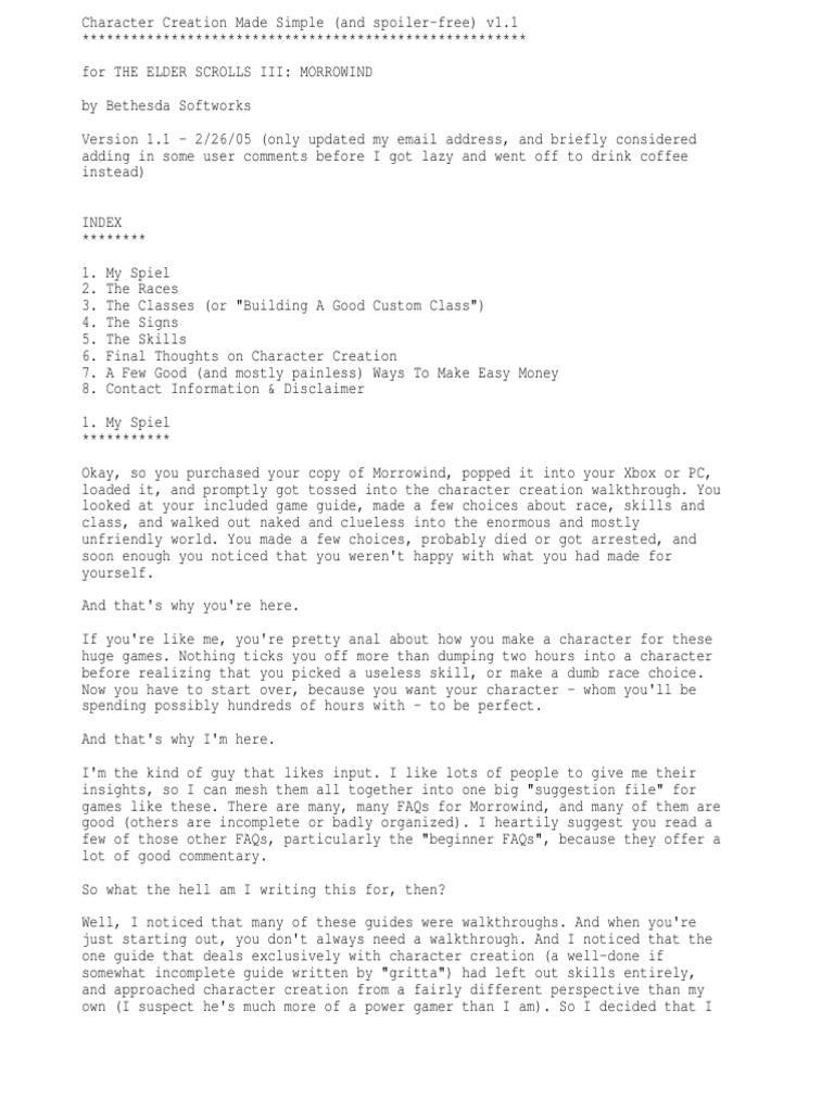 Morrowind Character Creation A | PDF | Magic (Paranormal) | Armour