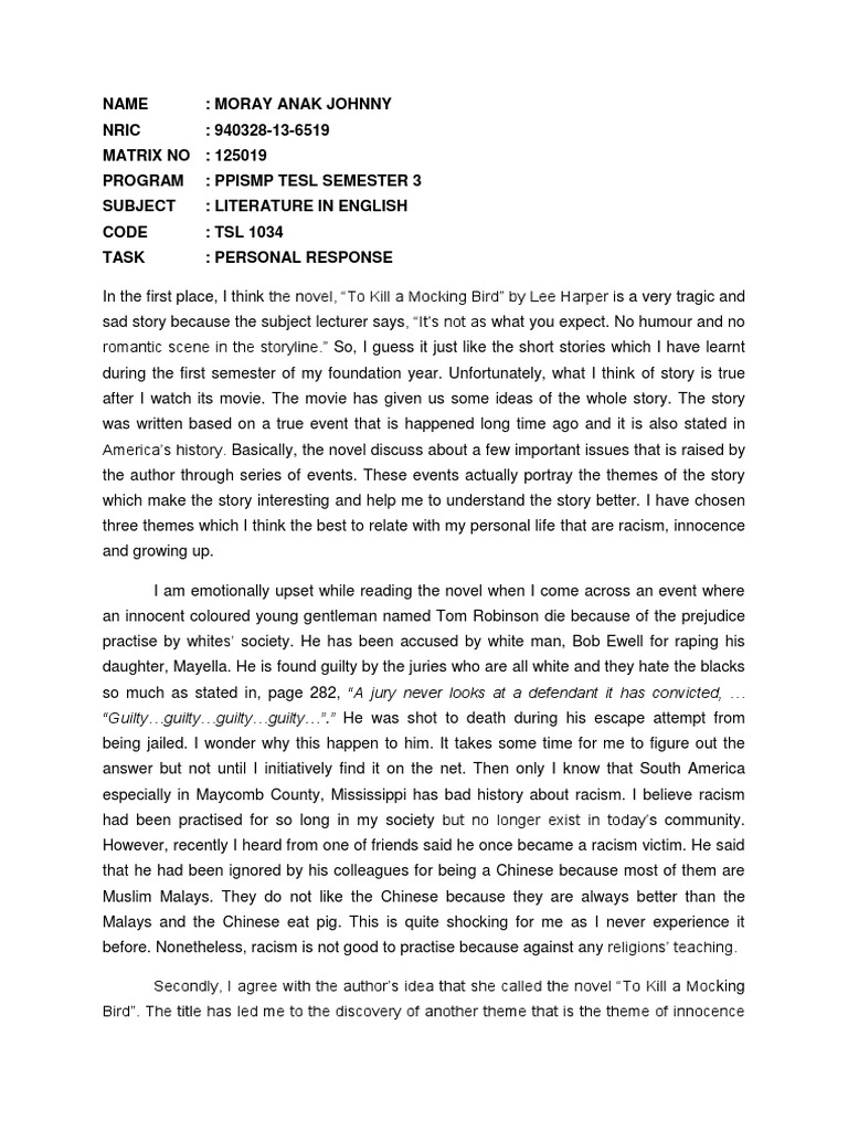 Reflecting on Themes of Racism, Innocence, and Growing Up in To Kill a ...