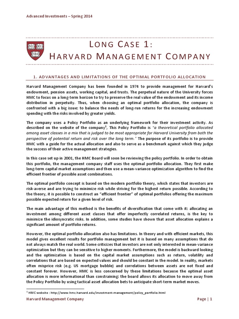 Harvard Management Company Case | PDF | Money | Economics