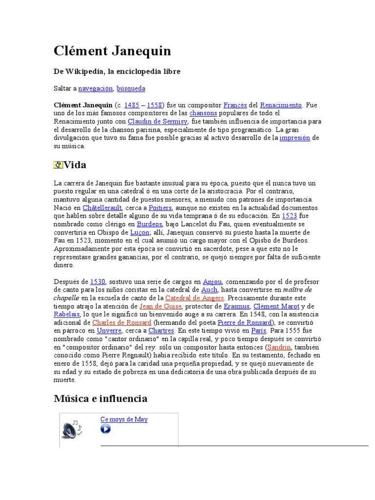 06-Clément Janequin | PDF | Música clásica | Renacimiento