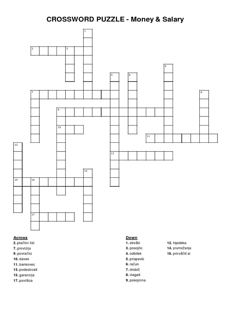 Crossword Puzzle Money Salary | PDF