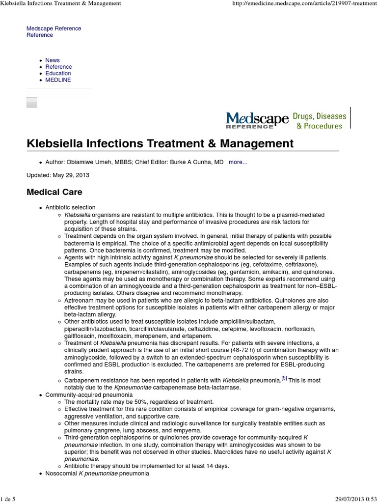 Klebsiella Infections Treatment & Management | PDF | Beta Lactamase ...