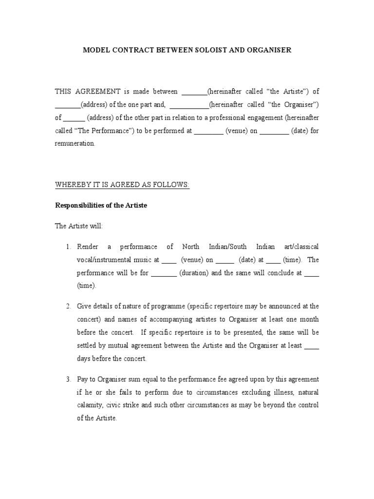 Concert Performance Agreement Template | PDF | Concert | Arbitration