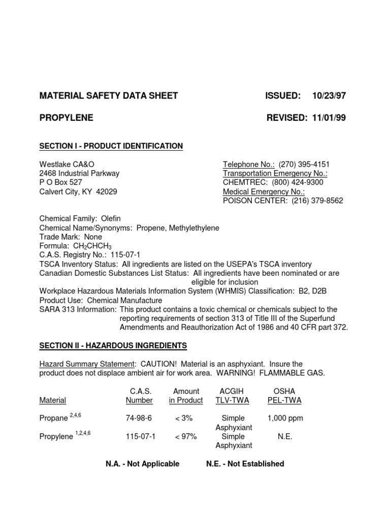 MSDS Propylene | PDF | Wellness | Technology & Engineering