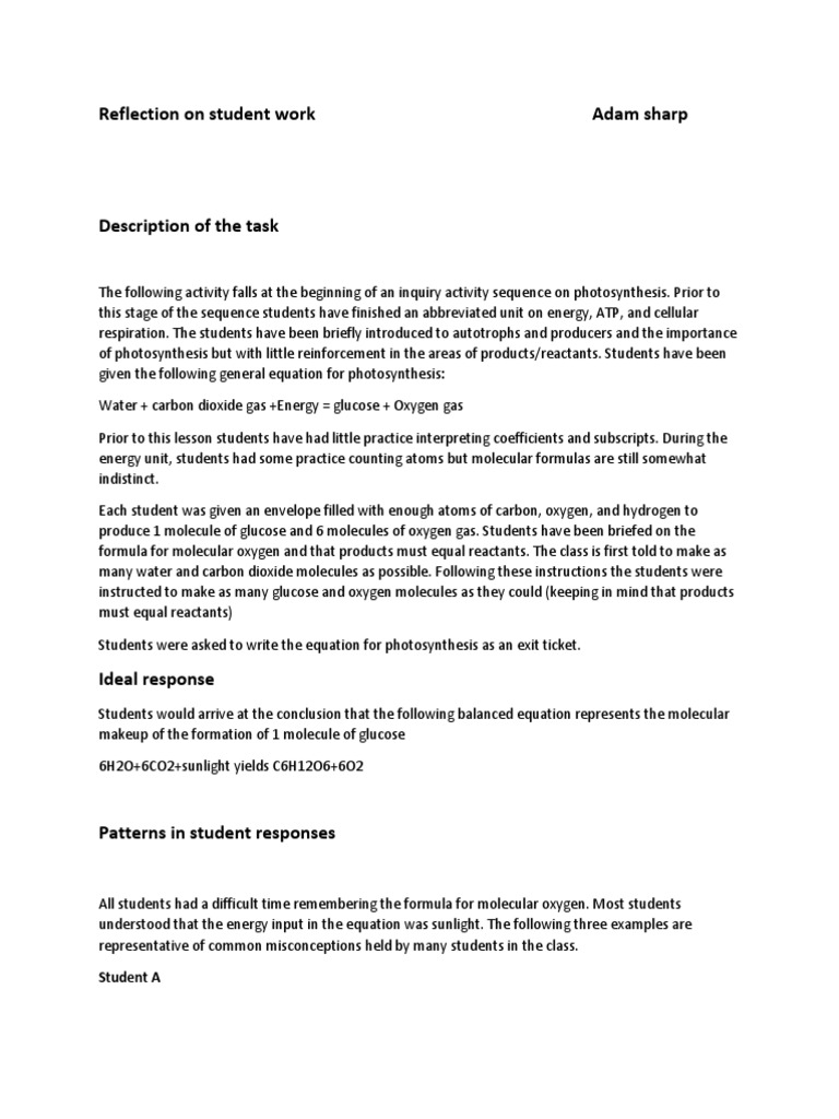 Reflection On Student Work | PDF | Molecules | Photosynthesis