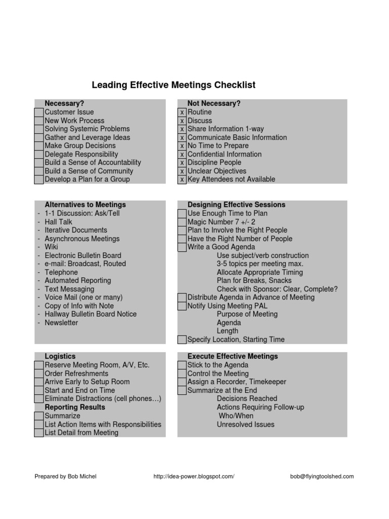 Effective Meetings Preparation Checklist | PDF | Internet Forum | Computing