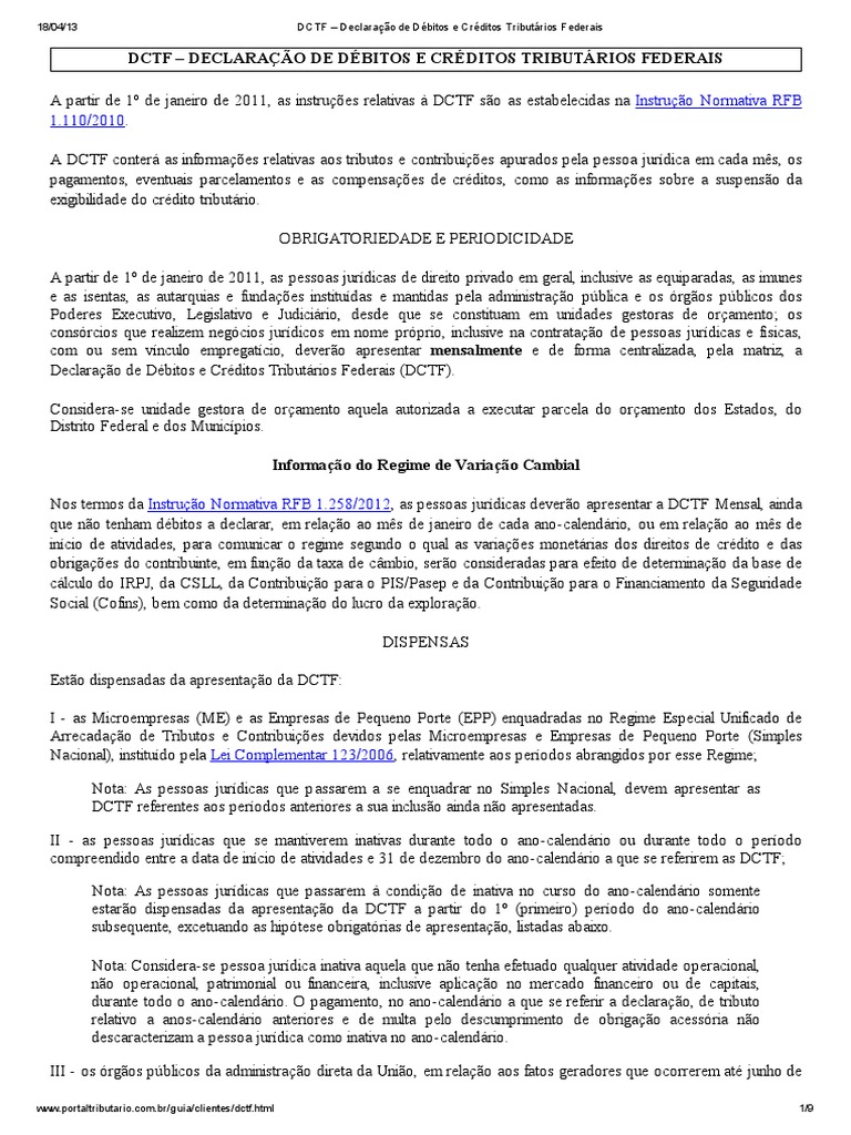 DCTF – Declaração de Débitos e Créditos Tributários Federais | Imposto ...