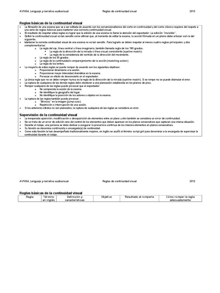 Reglas Continuidad Visual | PDF | Science | Tecnología (general)