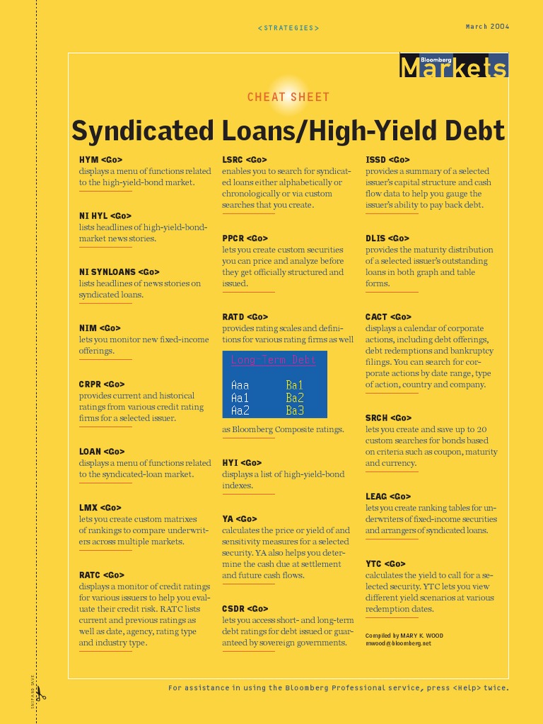 Syndicated Loans/High-Yield Debt: Cheat Sheet | PDF | Syndicated Loan ...