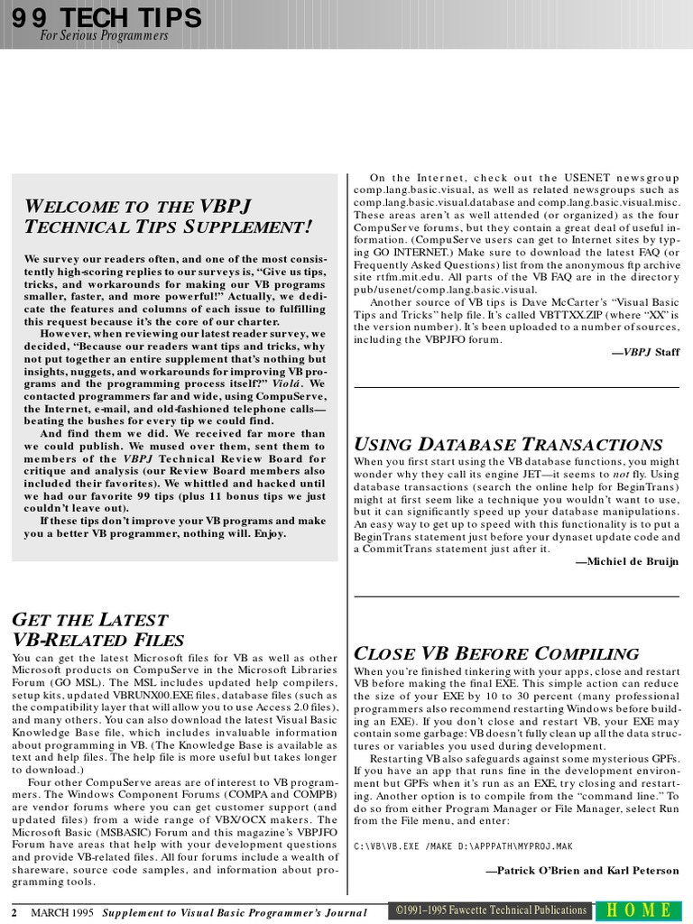 101 Tech Tips For Vb Developers 001 Pdf Subroutine Computer File