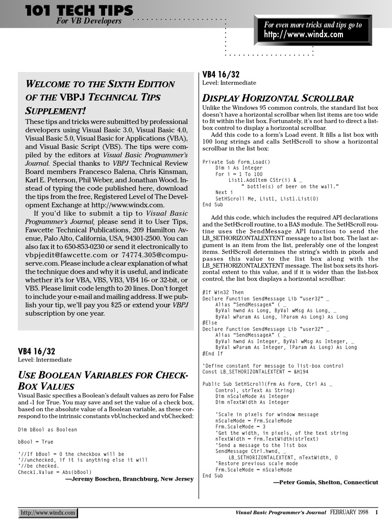 101 Tech Tips For Vb Developers 006 Pdf Subroutine Parameter Computer Programming 3389