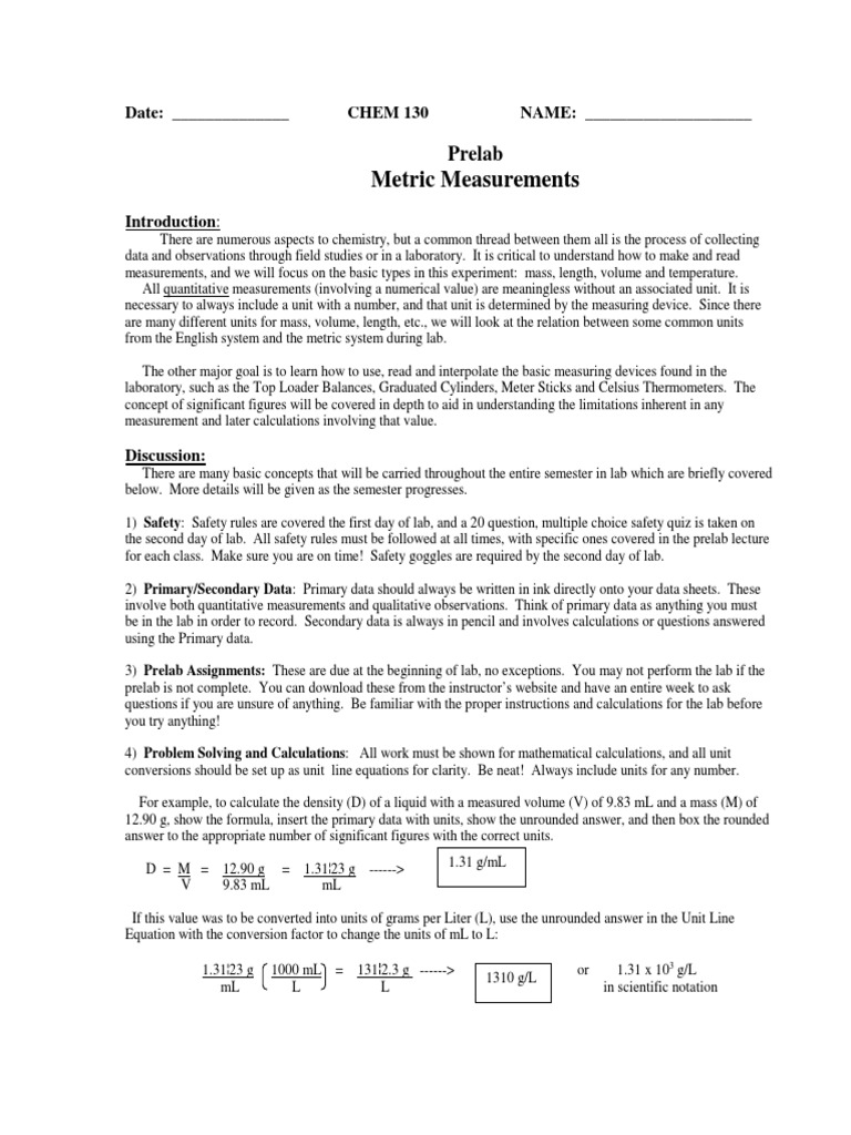 Metric Measurements Lab Overview | PDF | Measurement | Thermometer
