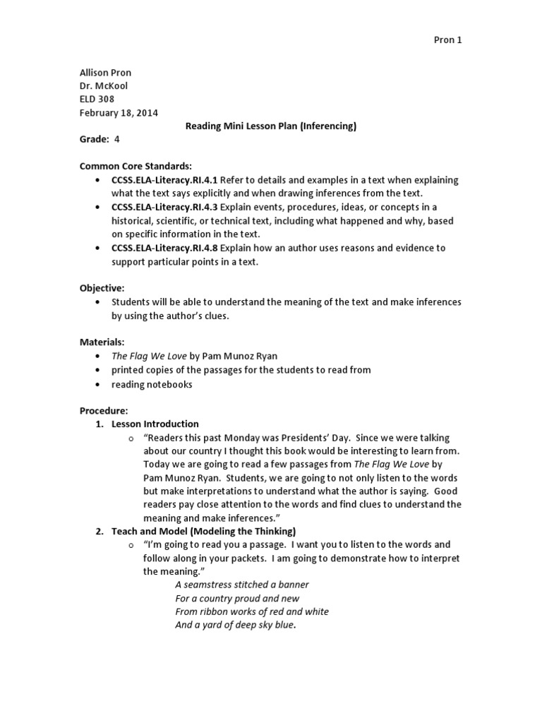 Reading Mini Lesson 1 | PDF | Flag Of The United States | Reading (Process)