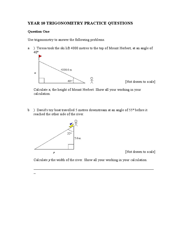 Year 10 Trigonometry Practice Questions PDF Space Teaching 