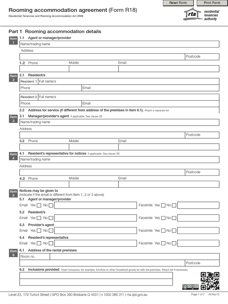 RTA Rooming Accomodation Agreement FormR18 | PDF | Renting | Email