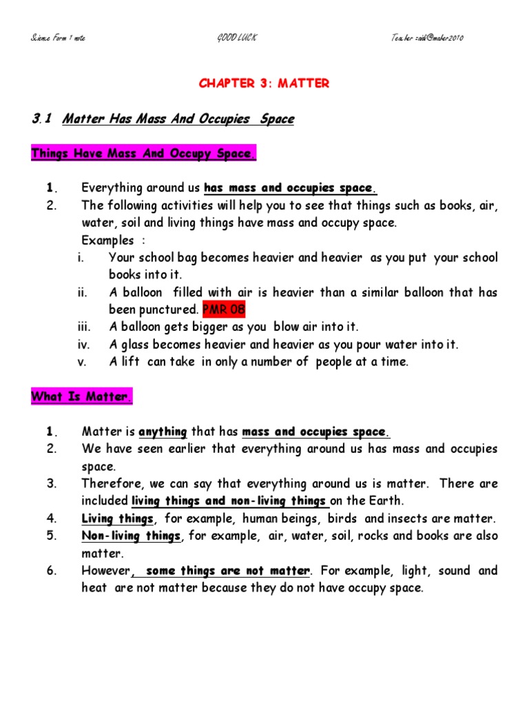 Form 1 Science Chapter 3 Notes | PDF