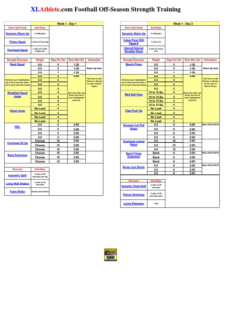 Workout - Sheet - Football Off-Season Strength Training | PDF ...