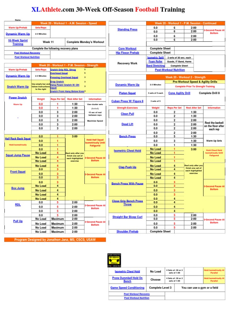 Comprehensive 30-Week Off-Season Football Training Program | PDF ...