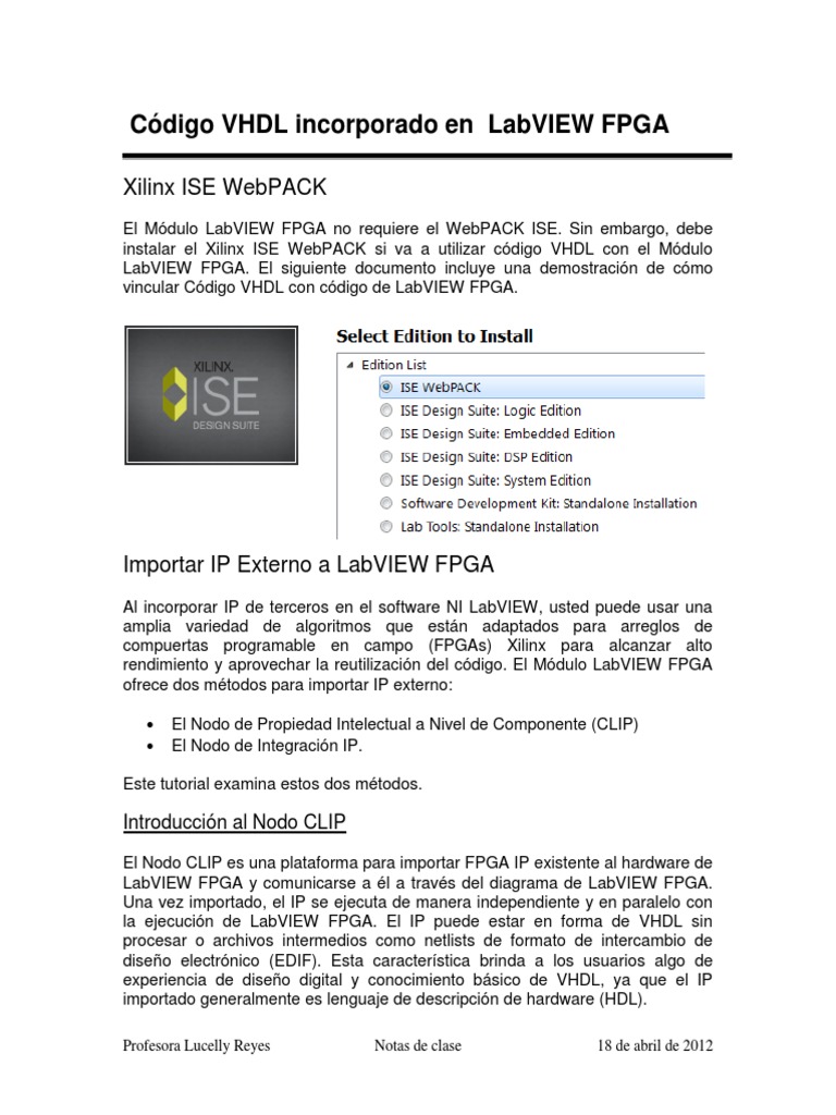2012 - Clase - Código VHDL en LabVIEW FPGA | PDF | Vhdl | Arreglos de compuertas lógicas ...