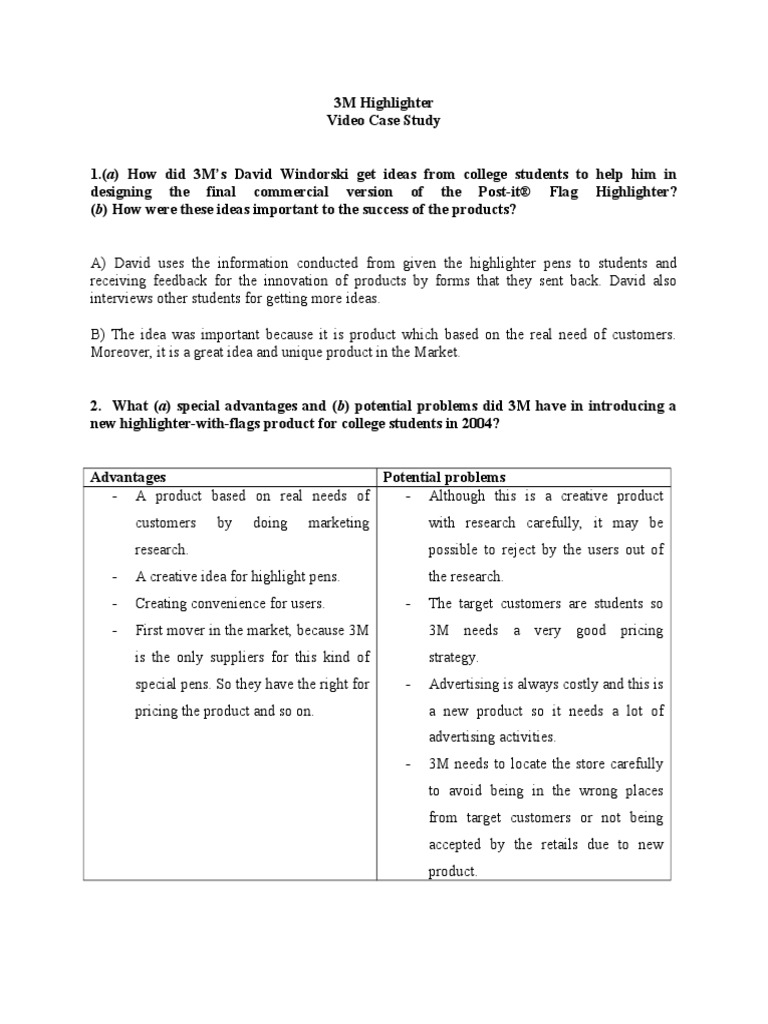 3M Case Study - Modified | PDF | Microeconomics | Market (Economics)