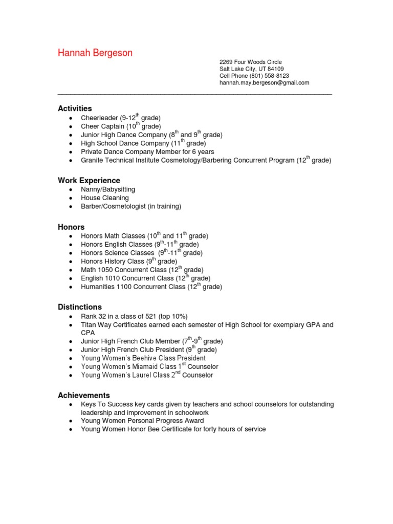 Hannah Bergeson's Academic and Activity Profile | PDF