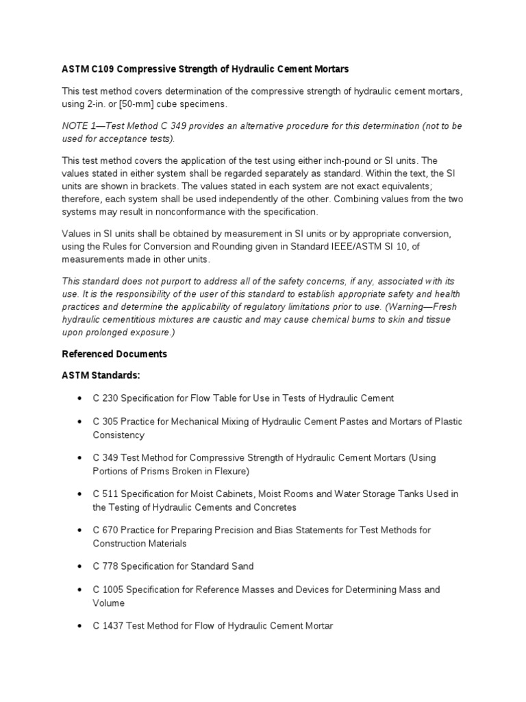 ASTM C109 Compressive Strength of Hydraulic Cement Mortars | Download ...