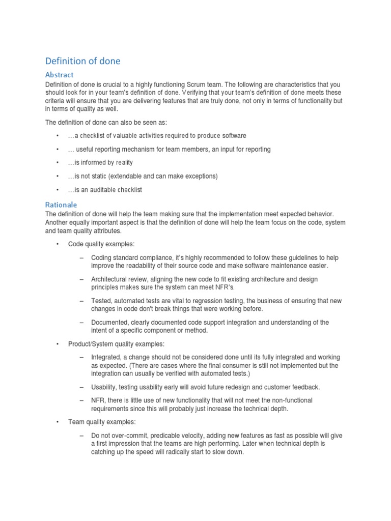 Definition of Done | PDF | Software Quality | Quality (Business)