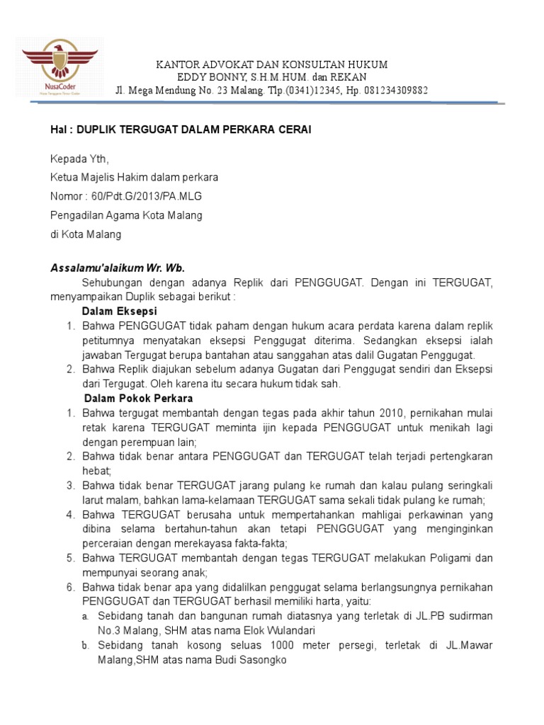 Surat Duplik | PDF