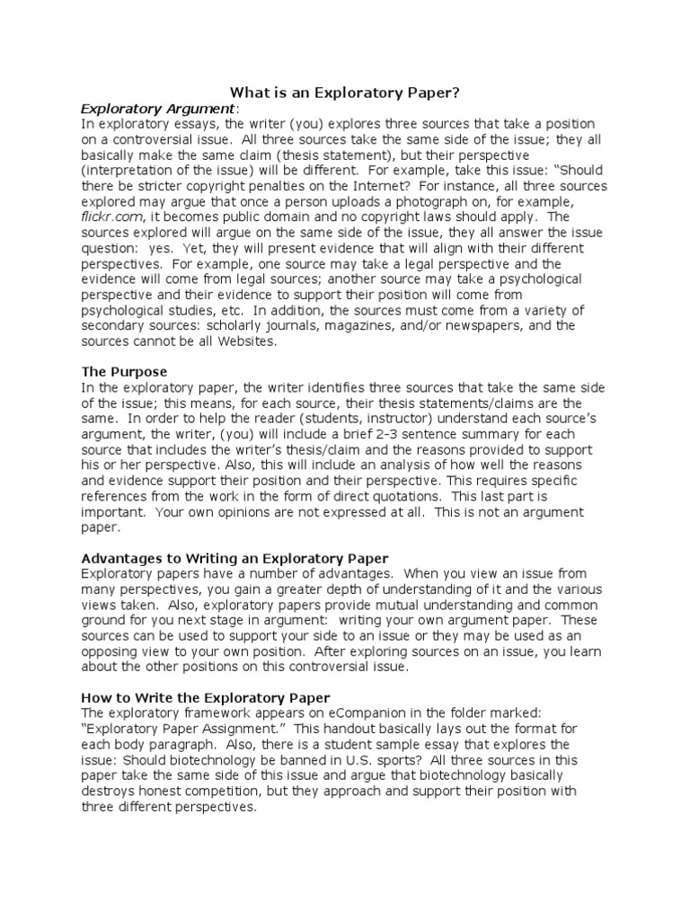 English 1 Spring 2014 What Is An Exploratory Paper | PDF | Argument ...