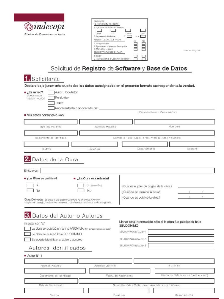 Solicitud de Registro de Software y Base de datos