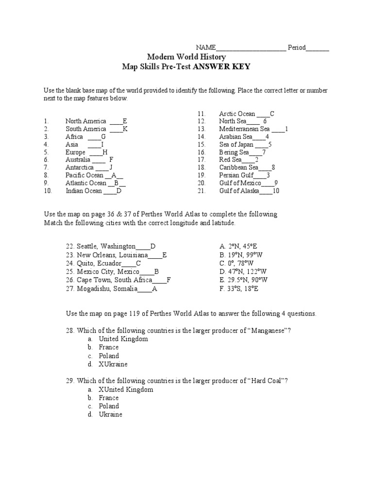 Map Skills Assessment Answer Key | PDF | North America | Indian Ocean