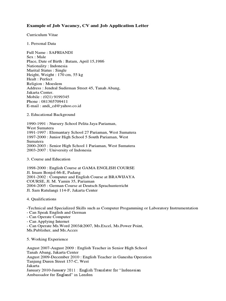 Example of Job Vacancy.docx | Jakarta | Labour