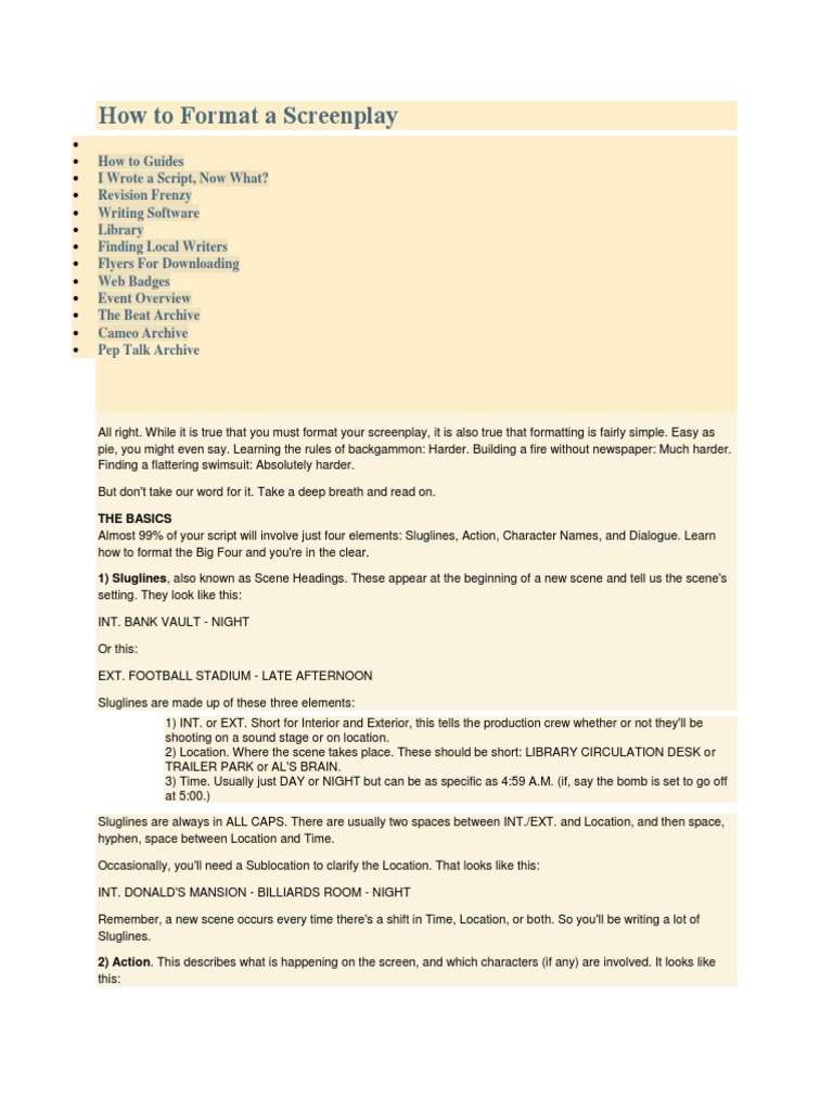 How To Format A Screenplay | PDF | Screenplay | Filmmaking