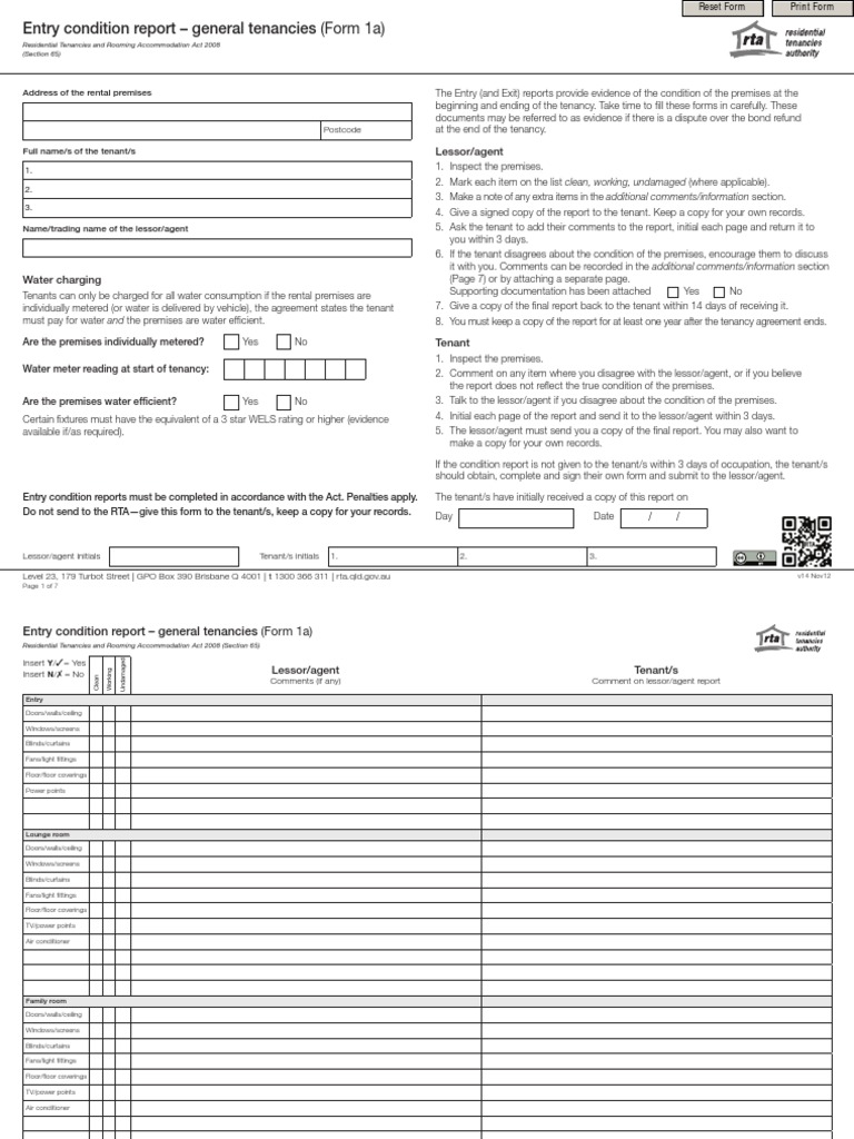 RTA Entry Condition Report Form | Lease | Bathroom