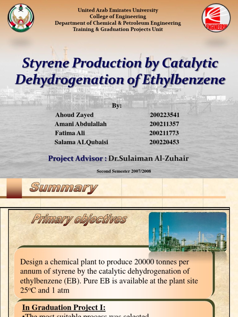 Styrene Production via Ethylbenzene Dehydrogenation | PDF | Heat ...
