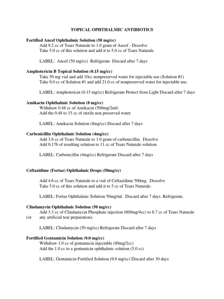 Fortified Antibiotic Eye Drops Guide | PDF | Syringe | Antibiotics
