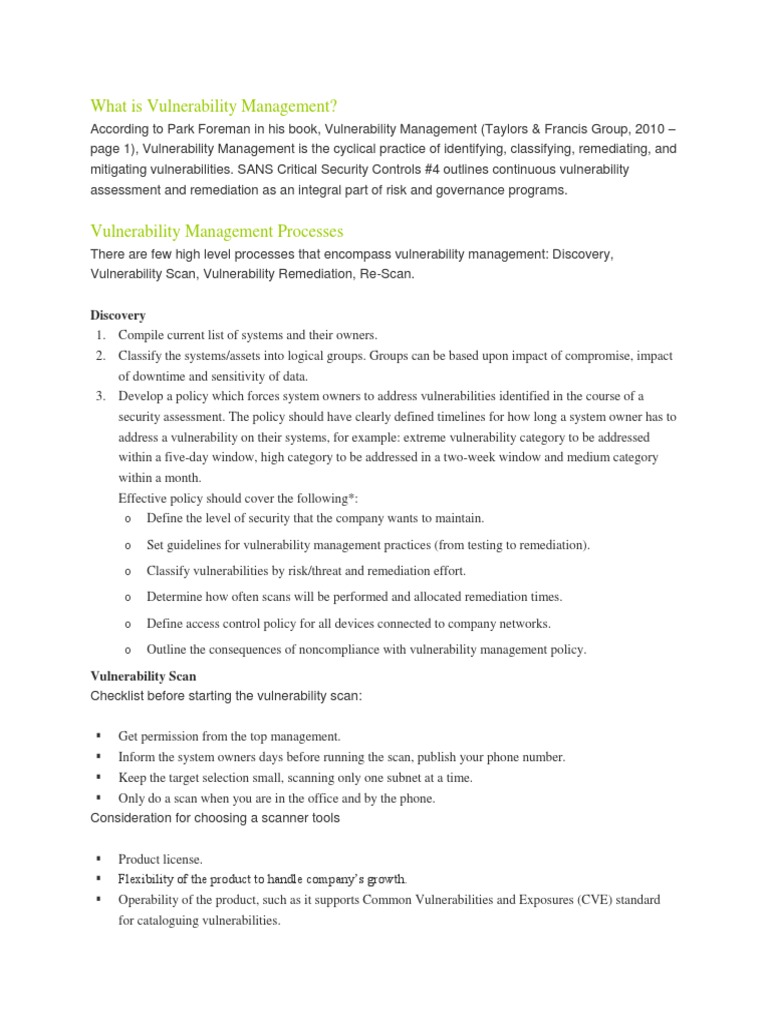 Vulnerability Management Guide | PDF | Vulnerability (Computing ...