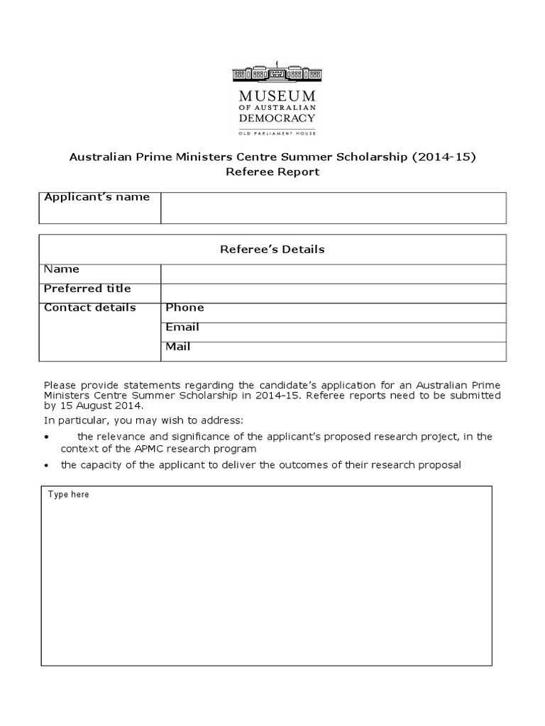 APMC Summer Scholarship Referee Report | PDF