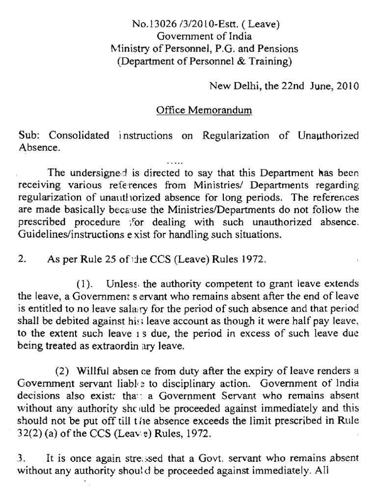 Guidelines for Unauthorized Absence | PDF | Civil Service | Social ...
