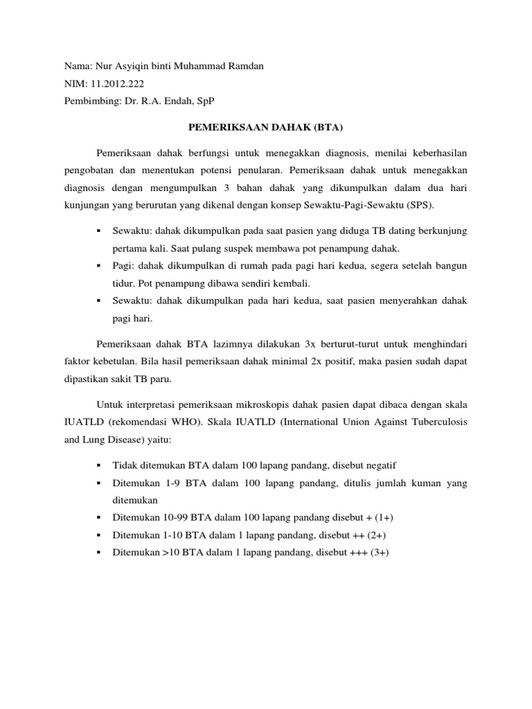 Pemeriksaan Dahak Bta | PDF