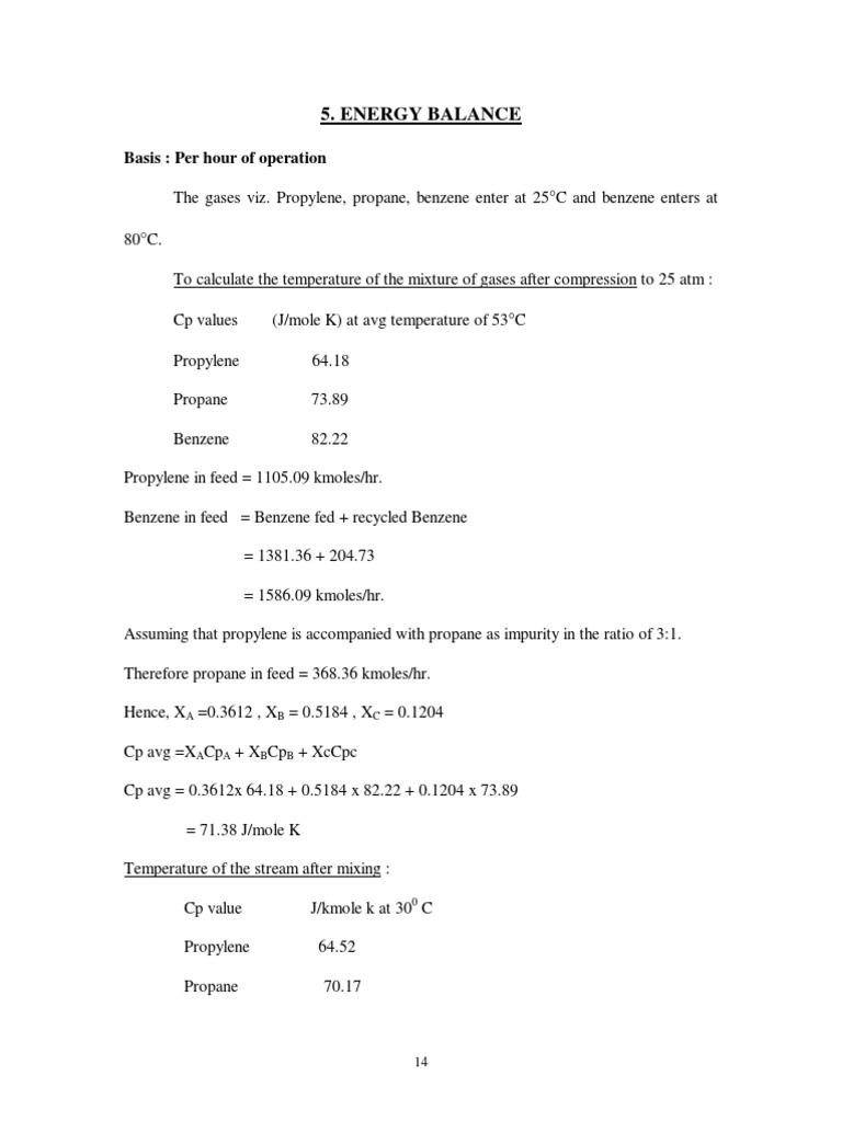 Cumene Energy 2520balance | PDF | Enthalpy | Chemical Process Engineering
