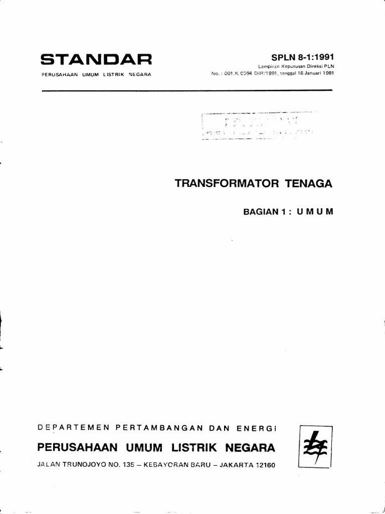 SPLN 8-1-1991 Transformator Tenaga | PDF